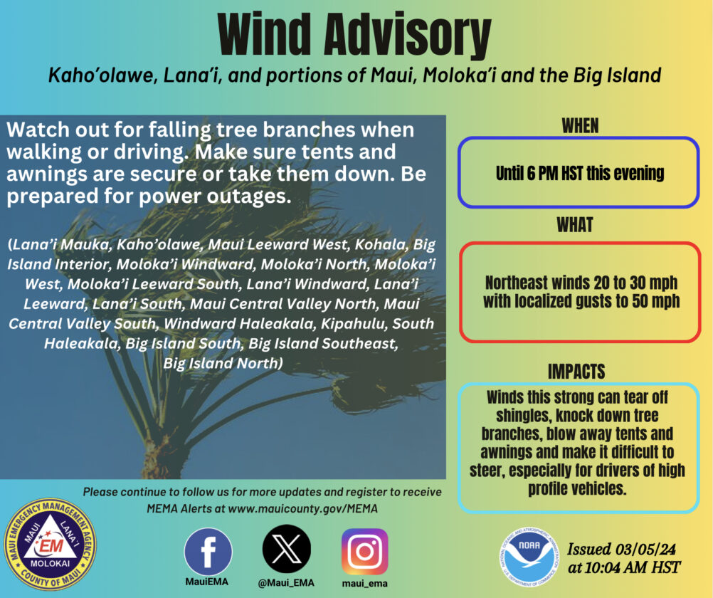 Wind advisory issued | News, Sports, Jobs - Lahaina News